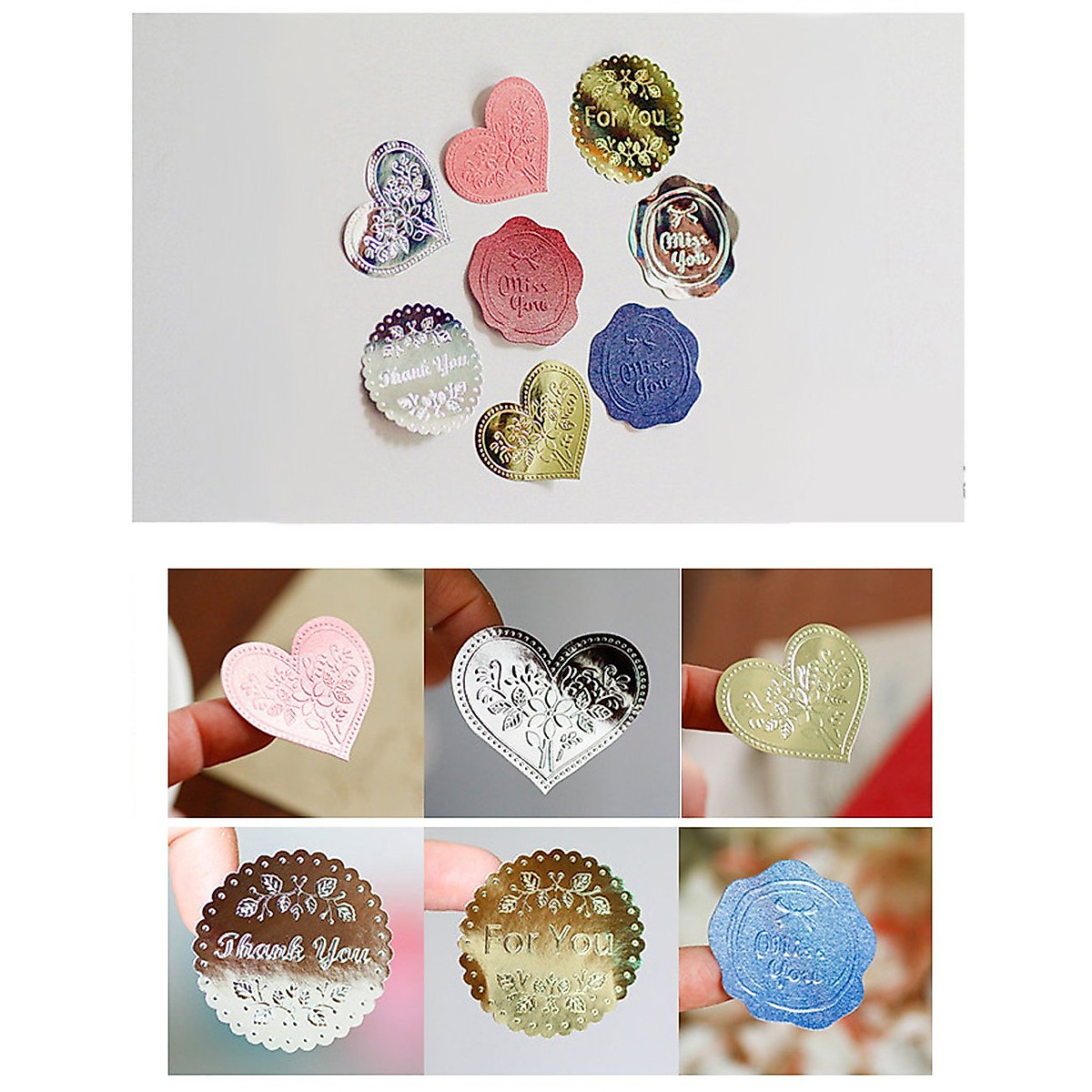 Envelopes Label Stickers Love Heart Shape Stickers 60 PCS Kraft Paper Thank You Stickers Retro Metallic DIY Decorative Adhesive Label for Packaging Bake Decoration Wedding Party Gift (Gold)