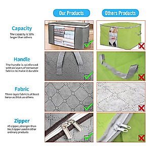 Txtsegose Large Capacity Clothes Storage Bag,Capacity Storage Bins with Clear Window, Closet Organizer with Reinforced Handle, Storage Containers Foldable with Sturdy Zipper, 3 Pack, (Gray).