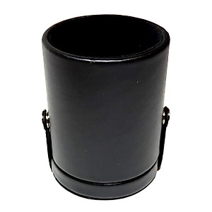 Black Leatherette Deluxe Dice Cup with Storage Compartment for Included Poker Dice Set with Clubs Ace Design