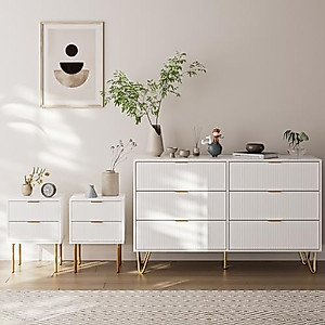 Aobafuir 6 Drawer Dresser, Drawer Chest, Tall Storage Dresser Chest Cabinet Organizer Unit with Metal Legs, Large Dresser for Bedroom, Living Room, Closet, Hallway White Stripe