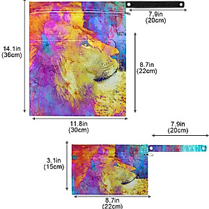 visesunny Abstract Lion Face Animal 2Pcs Wet Bag with Zippered Pockets Washable Reusable Roomy Diaper Bag for Travel,Beach,Daycare,Stroller,Diapers,Dirty Gym Clothes,Wet Swimsuits,Toiletries