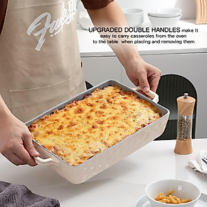 Fun elements 4.3-Quart Ceramic Baking Pan, 9 x 13-Inch Rectangular Baking Pan with Handles for Casseroles, Cakes, Lasagna Dish, Makes a Great Thanksgiving Christmas Gift (Grey)