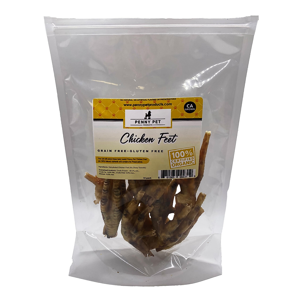 Penny Pet's Chicken Feet - Hand-Made in USA, No Nails Only, Made by Penny's Kitchen, Glucosamine Rich for Joint Health, High Protein Crunchy Snack for All Dogs (10 Pack)