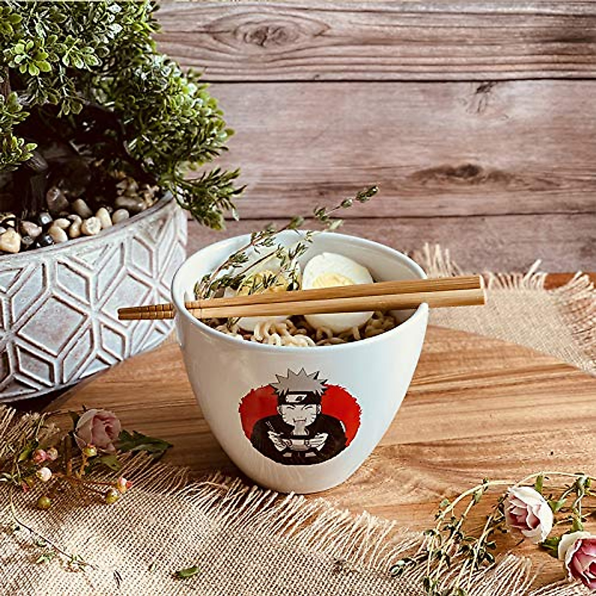 JUST FUNKY Naruto Ramen Bowl with Wooden Chopstick featuring Naruto Eating Ramen | 16 oz Naruto Gift Set | Kitchen Deco | Anime Bowl | Collective | Official Licensed