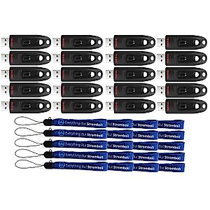 SanDisk 32GB 20 Pack Flash Drives Ultra 3.0 USB Drives for Laptop and Computer - High Performance Thumb Drives (SDCZ48-032G-U46) Pen Drive Bulk Pack Bundle with (20) Everything But Stromboli Lanyards