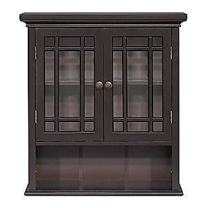Teamson Home Neal Wooden Over The Toilet Bathroom Removable Wall Medicine Cabinet with 1 Fixed and 1 Adjustable Shelf 3 Storage Spaces 2 Glass Mosaic Doors and Crystal-Cut Acrylic Knobs, Espresso