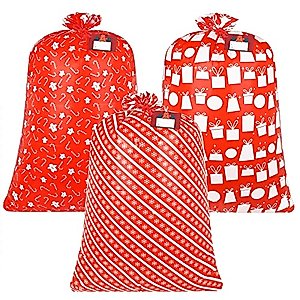 3PCS Extra Large Christmas Gift Bags 56 x 36 in with Tags & Twist Ties for Giant Gifts Big Presents Holiday Gift Bags Plastic Wrapping Bags