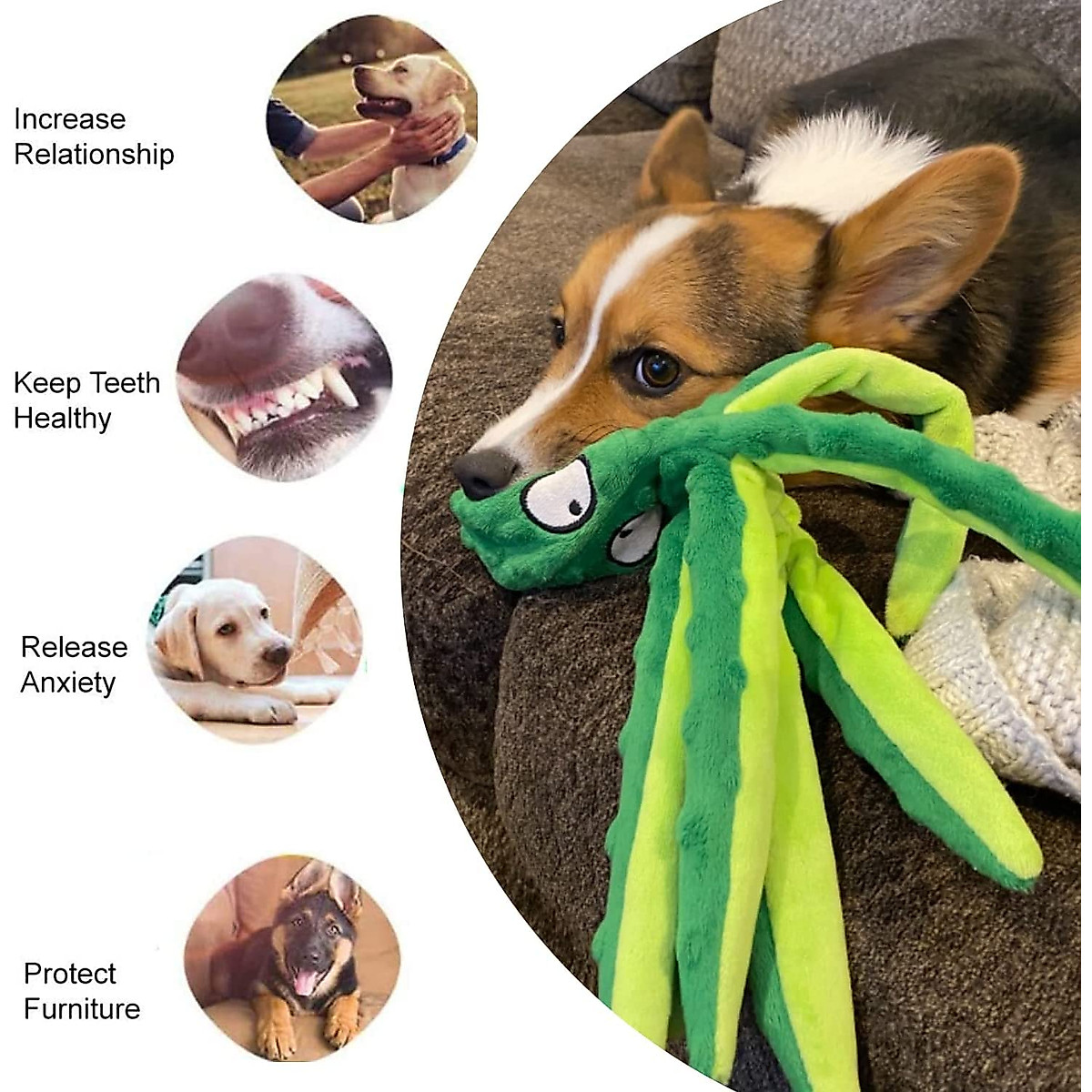 PLEACCOM Dog Squeaky Toys Octopus, No Stuffing Crinkle Plush Dog Toys for Puppy Teething, Durable Interactive Dog Chew Toys for Small to Medium Dogs Training and Reduce Boredom (2 Pack)