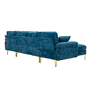 i-POOK 114.42" Polyester U Shaped Sectional Couch, 4 Seat Convertible Sofa with Removable Ottoman and 6.3" Thick Soft Cushion, Deep Seat Comfy Couches for Living Room, Teal Blue