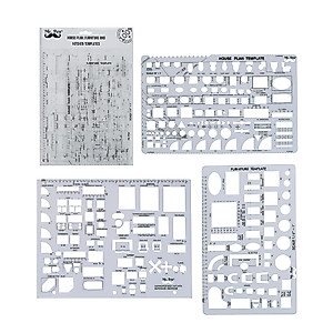 Mr. Pen- House Plan, Interior Design and Furniture Templates, Drafting Tools and Ruler Shapes for Architecture - Set of 3