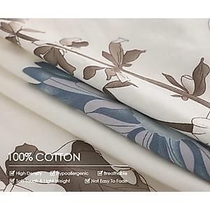 SLEEPBELLA Duvet Cover Queen Size, 600 Thread Count Cotton Botanical Flowers Pattern Printed Reversible Comforter Cover