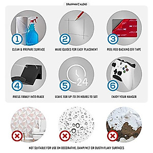 BRAINWAVZ Game Controller Holder Wall Mount Stand (2 Pack) For XBOX, PS5, SERIES X, ONE, PS4, PS3, SWITCH, NINTENDO, PC & MORE, Fits Latest & Retro Gamepads, Stick On, Easy To Install, UGC1