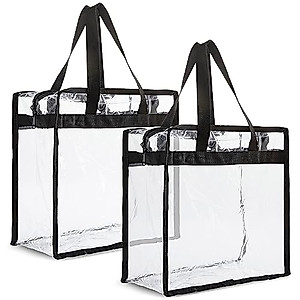 Juvale 2 Pack Clear Stadium Approved Tote Bags, 12x6x12 Large Transparent Totes with Zippers, Handles for Concerts, Sporting Events, Music Festivals, Work, School, Gym