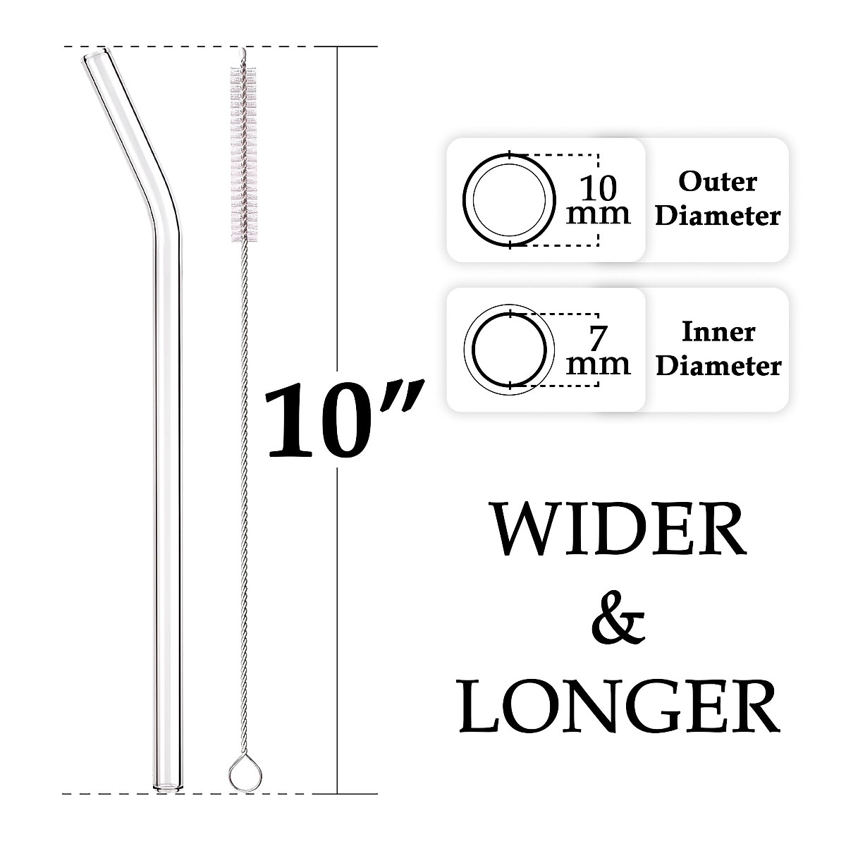 THRISTO Glass Straw 16-Pack- Glass Straws Shatter Resistant 14 Bent, 10”x10mm, 2x Cleaning Brushes- Foam Wrap Secured- Ideal for Hot Coffee & Chilled Smoothie at Home & Party