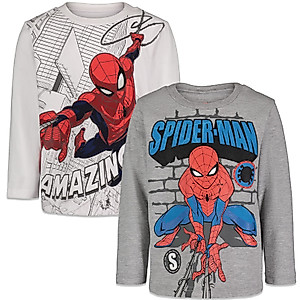Marvel Avengers Spider-Man Toddler Boys 2 Pack Long Sleeve Graphic T-Shirts Gray/White 4T