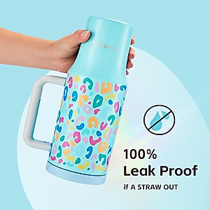40 oz Tumbler with Handle and Straw Lid, Reusable Leak-Proof Insulated Tumblers, Stainless Steel Coffee Tumbler Cups, Travel Mug for Home Office, Keep Cold 34Hrs, Cup Holder Friendly(Cyan Leopard)