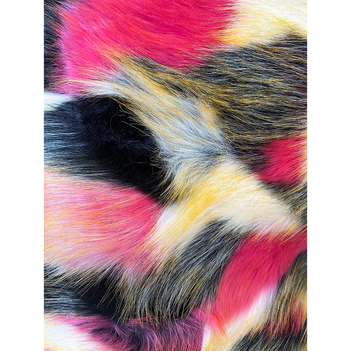 Prime Fabric, Multicolor Puzzled Patches Luxury Shag Faux Fur Fabric by The Yard 60" Wide, Shaggy, Long Pile, DIY Craft Supply, Hobby, Costume, Decoration