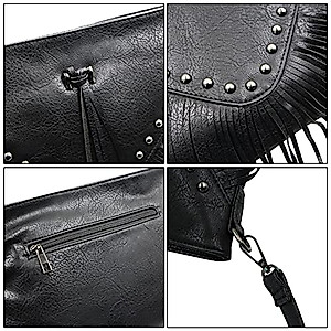 Women’s Faux Leather Hobo Crossbody Bag Handbag Fringe Purse Tassel Shoulder Message Bag Satchel