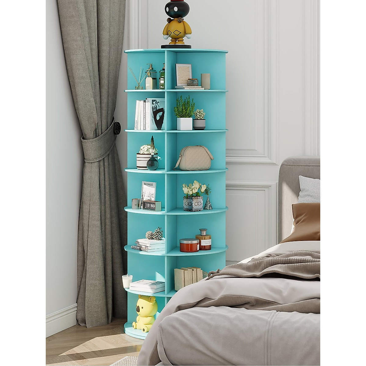 Toemics 7 Tier Rotating Shoe Rack Tower 28 Shelves, 360° Spinning Display Lazy Susan Organizer, Carousel for Shoes & Handbags, Easy Assembly, Includes 4 PCS Double-Layer Shoe Racks, Green