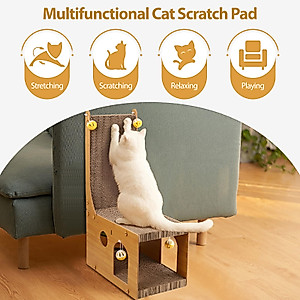 YEMOO ​Cat Scratcher, Cat Scratching Board, L Shaped Vertical Cat Scratcher for Wall and Couch Protection, Cat Scratching Board with 4 Cat Ball Toys for Indoor Cats