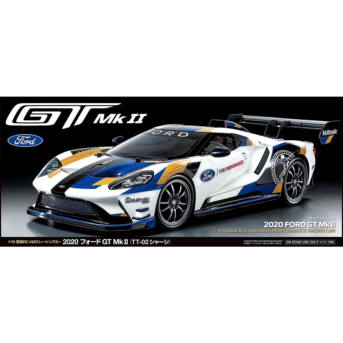 TAMIYA 58689 1:10 Ford GT Mk.II 2020 (TT-02), Remote Controlled Car, RC Vehicle, Making, Assembly Kit Model, Unisex Adult,Multicoloured