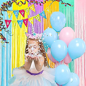 BRAVESHINE Glitter Tinsel Foil Fringe Curtains - 2Pcs 3.2x8.2ft Pastel Rainbow Photo Backdrop for Sweet Birthday Baby Shower Unicorn Mermaid Kids Candy Donut Ice Cream Easter Bunny Party Decorations