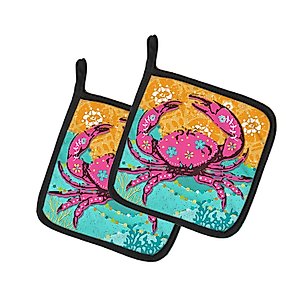 Caroline's Treasures VHA3028PTHD Coastal Pink Crab Pair of Pot Holders Kitchen Heat Resistant Pot Holders Sets Oven Hot Pads for Cooking Baking BBQ, 7 1/2 x 7 1/2