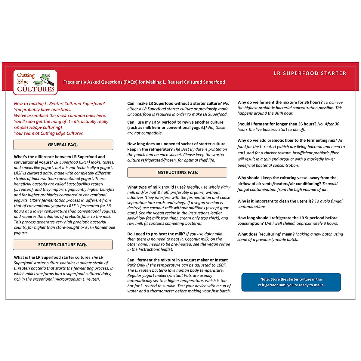 LR SuperFood Starter Culture L. Reuteri ProBiotic As Recommended by Dr William Davis Super Gut, MD Cultured Dairy Low and Slow Yogurt Lactobacillus