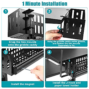 HEATCHEER Griddle Caddy for 28"/36" Blackstone Griddles with Magnetic Tool Holder, No Drilling Space Saving Grill Accessories with Paper Towel Holder, Blackstone Griddle Accessories Caddy for Outdoor