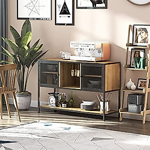 WiberWi Storage Cabinet Sideboard Coffee Bar Cabinet, Farmhouse Buffet Station with Glasses Rack, Credenza Cupboard ConsoleTable for Entryway Kitchen Dining Living Room, Brown