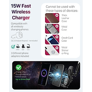 LoompaTech 2in1 Rear View Mirror Phone Holder + Wireless Car Charger 360 Rearview Mirror Phone Mount w/Automatic Clamping and Release, Rotatable & Retractable 15W Fast Wireless Charger for Car