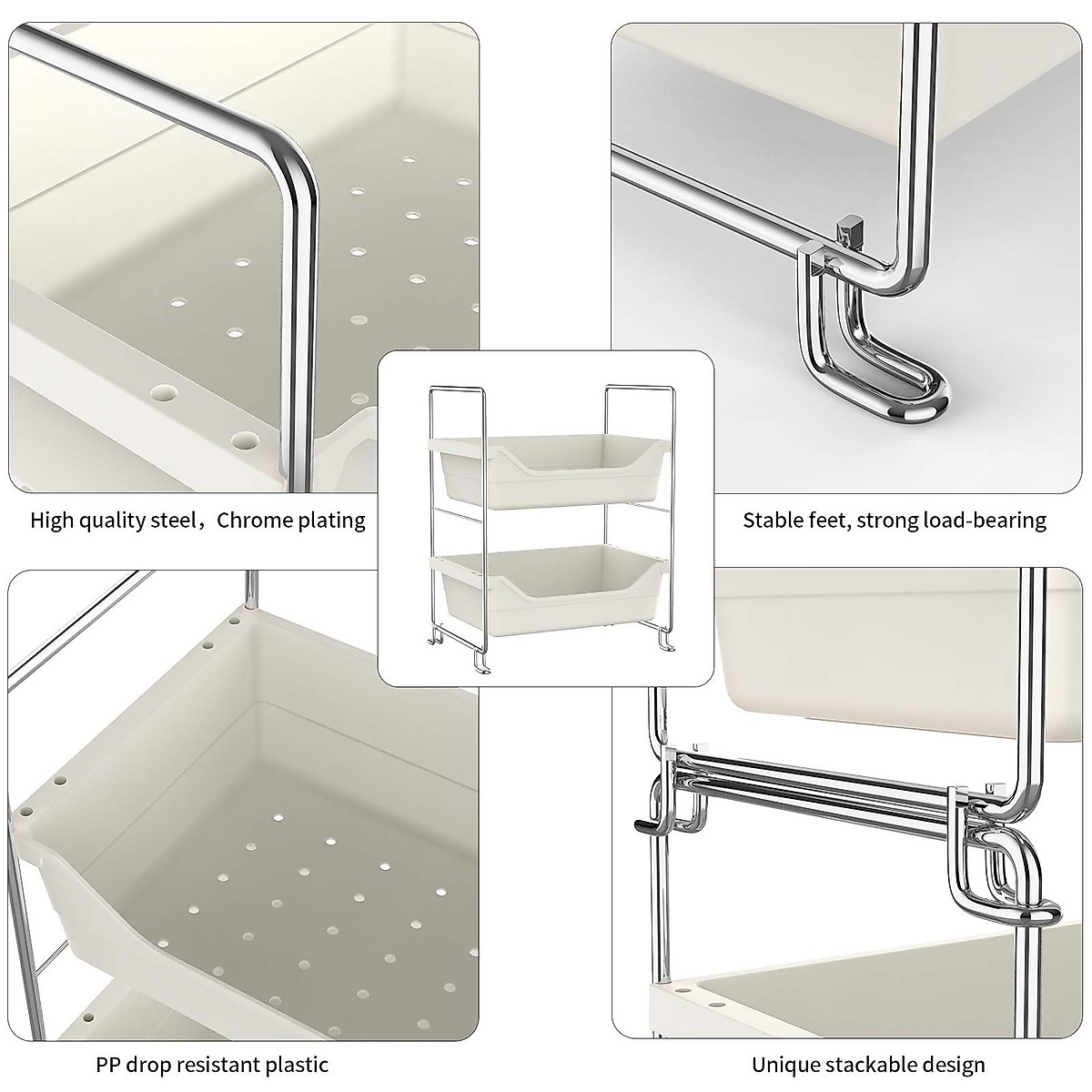 kaileyouxiangongsi Spice Racks, Cosmetic Storage Shelf, Bathroom Countertop Organizer, Vanity Tray Cosmetic & Makeup Storage, 2-Tier Stackable Organizer Shelf (Silver)