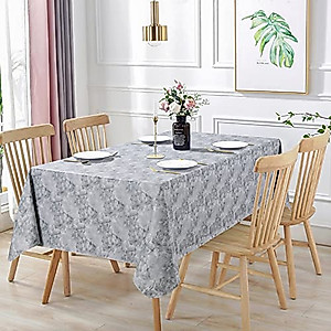 Vonabem 100% Waterproof Rectangle PVC Tablecloth, Vinyl Table Cloth Cover with Flannel Backing Oil Spill Proof Wipeable Table Cloths for Indoor Outdoor (Gray Marble,52X70IN)