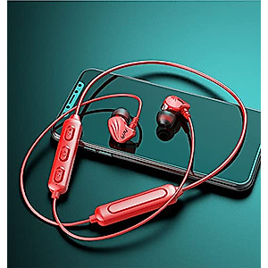 Wireless Stereo Earbuds – Neck Hanging Type Sports，HiFi Bass Stereo Running Headphones，Bluetooth 5.0，Call Function, Voice Control, Power Display,12 Hours Play Time, Built-in Microphone (Black) (RED)