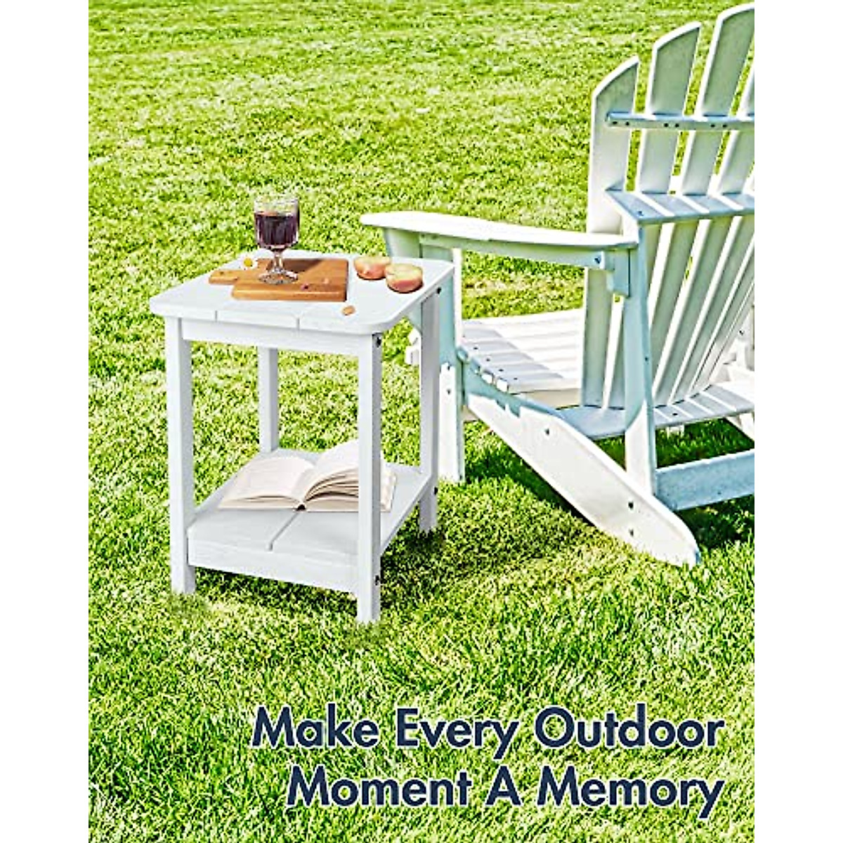 Tikea Adirondack Outdoor Side Table, 16.7" Outdoor End Table for Patio Pool Porch, All Weather Resistant Outdoor Patio Furniture White