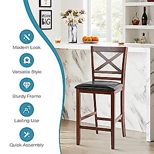 COSTWAY Bar stools Set of 4, Modern 25” Counter Height Dining Pub Stools with X-Shaped Backrest, Soft Cushion & Durable PU Seat, Simplistic Armless Kitchen Chairs for Home, Cafe Store, Restaurant (4)