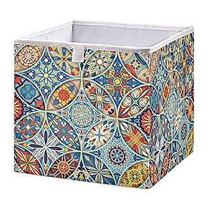 Blueangle Vintage Mandala Pattern Cube Storage Bin, 11 x 11 x 11 in, Large Collapsible Organizer Storage Basket for Home Décor（899）