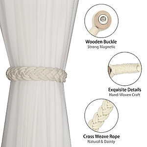 BEL AVENIR Curtain Tiebacks Magnetic Woven Curtain Holdback Drapery Tie-Back (Ivory Braid-1 Pack)
