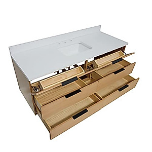 Kitchen Bath Collection Oslo 60-inch Floating Wall-Mounted Single Bathroom Vanity: Includes Blonde Wood Cabinet with Matte White Countertop and White Ceramic Sink