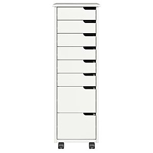 Adeptus Original Euro Roll Cart, Solid Wood, 6+2 Drawer Narrow Drawers Roll Carts, White
