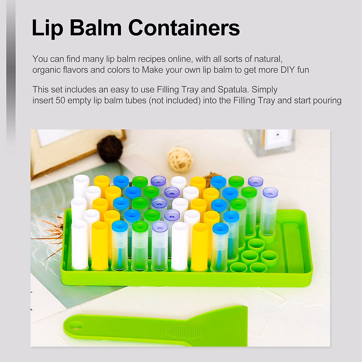 Beaupretty Lip Balm Making Kit Lip Balm Filling Tray and Spatula Set Fast and Easy to Use Just Pour Spread Instantly Fills 50 Lip Balm Containers Lip Balm Base