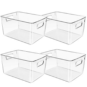 Clear Plastic Storage Bins, Perfect for Kitchen Organization or Pantry Organization and Storage, Fridge Organizer Plastic Bins, Pantry Organization and Storage Bins, Cabinet Organizers