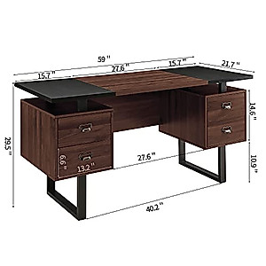 MODERION Computer Desk for Home Office with 4 Large Drawers, Rustic Wood Writing Study Table with Metal Frame, 59” x 21.7” x 29.5”, Easy Assembly, Brown and Black CTSZ20401WACM