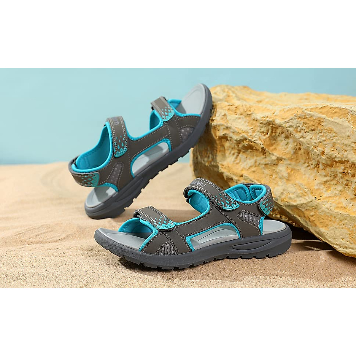 QUANDELI Walking Sandals Women, Summer Waterproof Hiking Sandals Comfortable Lightweight Sport Athletic Sandals Open Toe Sandals for Outdoor Beach Travel (grey,8)