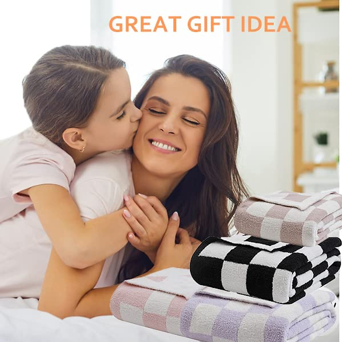 DOOWELL Checkered Blanket Throw Soft Knit Blanket with Checkerboard Grid Pattern for Couch Sofa Bed Camping Travel Gift (Purple, 50"x60")