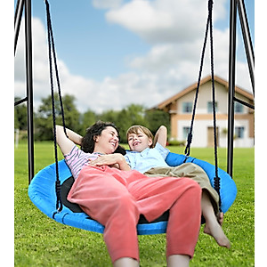 Trekassy Saucer Swing with Frame for Kids Outdoor, 440lbs Swing Set with Heavy Duty Metal Swing Stand for Backyard, Outdoor Kids Play Equipment