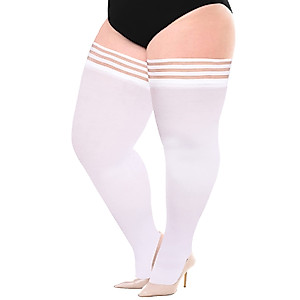LOUSGUTA Plus Size Thigh High Stockings Womens Silicone Top Stay Up Lingerie Thigh Highs Pantyhose 55D Semi Sheer Stockings