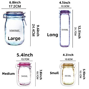 Hubosale Ziplock Bags, Hubosale Food Storage Bags, Reusable Mason Bottle Ziplock Bags Hubosale, Food Storage Plastic Bags Multi-size Leak Proof Zipper Bags for Kitchen Camping Travel Office