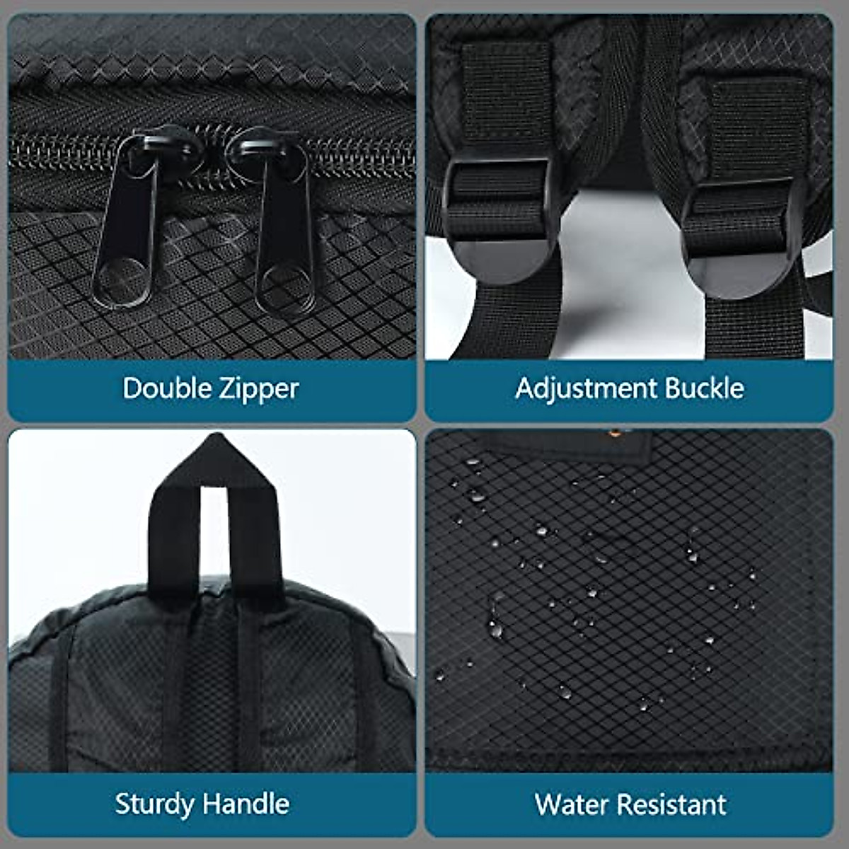 MORECOO Fold-Up Travel Backpack | Derby Black | Everyday Lightweight, Packable Travel Hiking Nylon Daypack | Carry On Luggage Bag with Trolley Sleeve