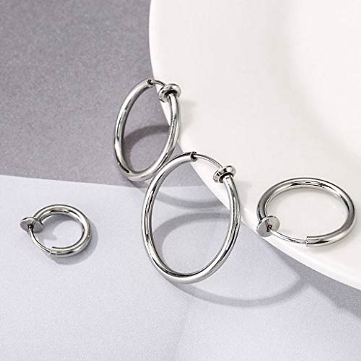 Clip on Body Nose Lip Ear Fake Retractable Earrings Hoop Earrings Septum 2 Pairs KANGMOON